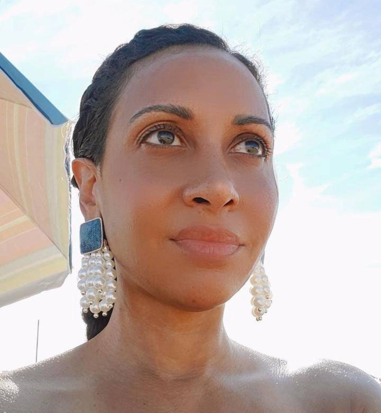 Denim Square Stud Bead Tassel Earrings- Gold Plated Jean PEARL - Etsy