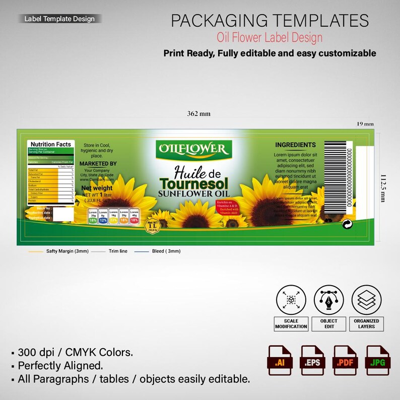 Sunflower Oil Label Design Template | Cooking Oil Bottle Label ...
