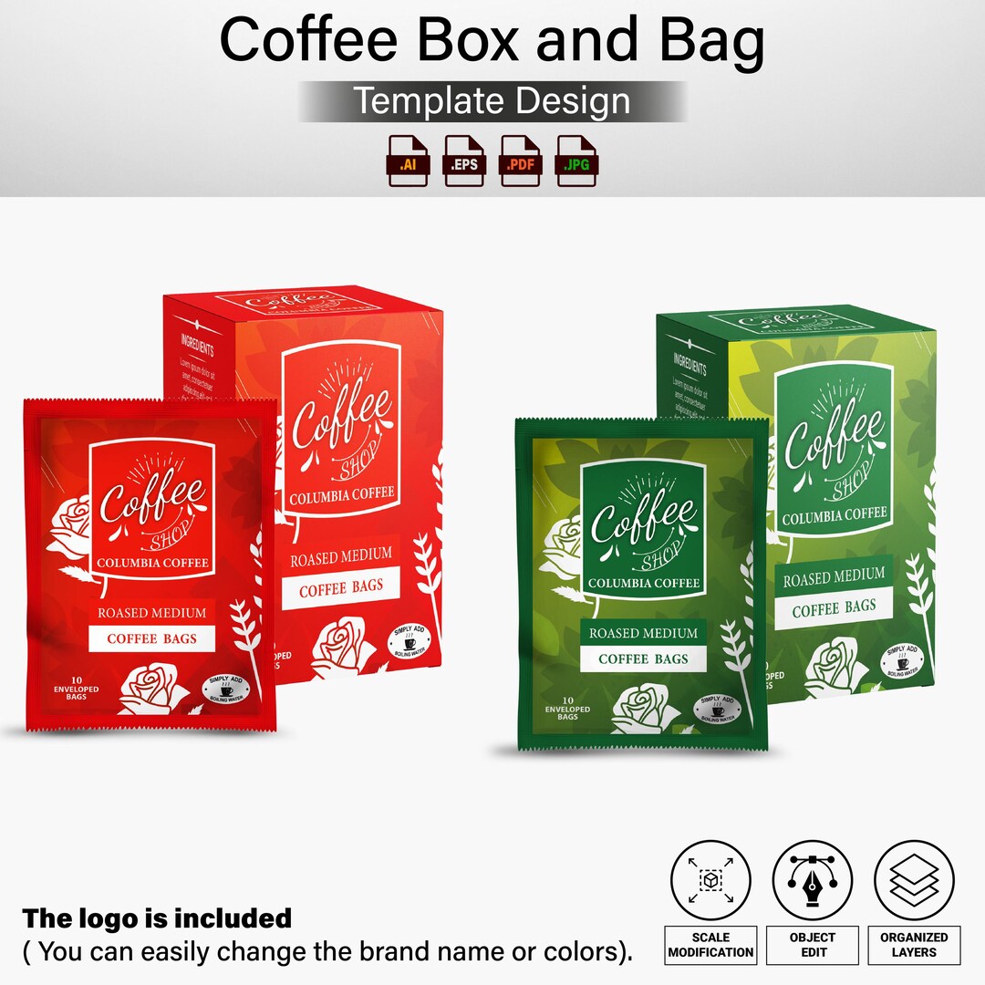Editable Coffee Bag & Box Packaging Template Design | Ai, Eps, Pdf, Jpg ...