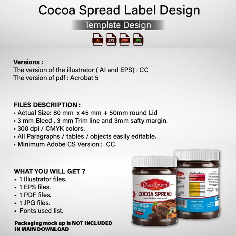 Cocoa Spread Label Design Template | Chocolate Jar Label | Editable ...
