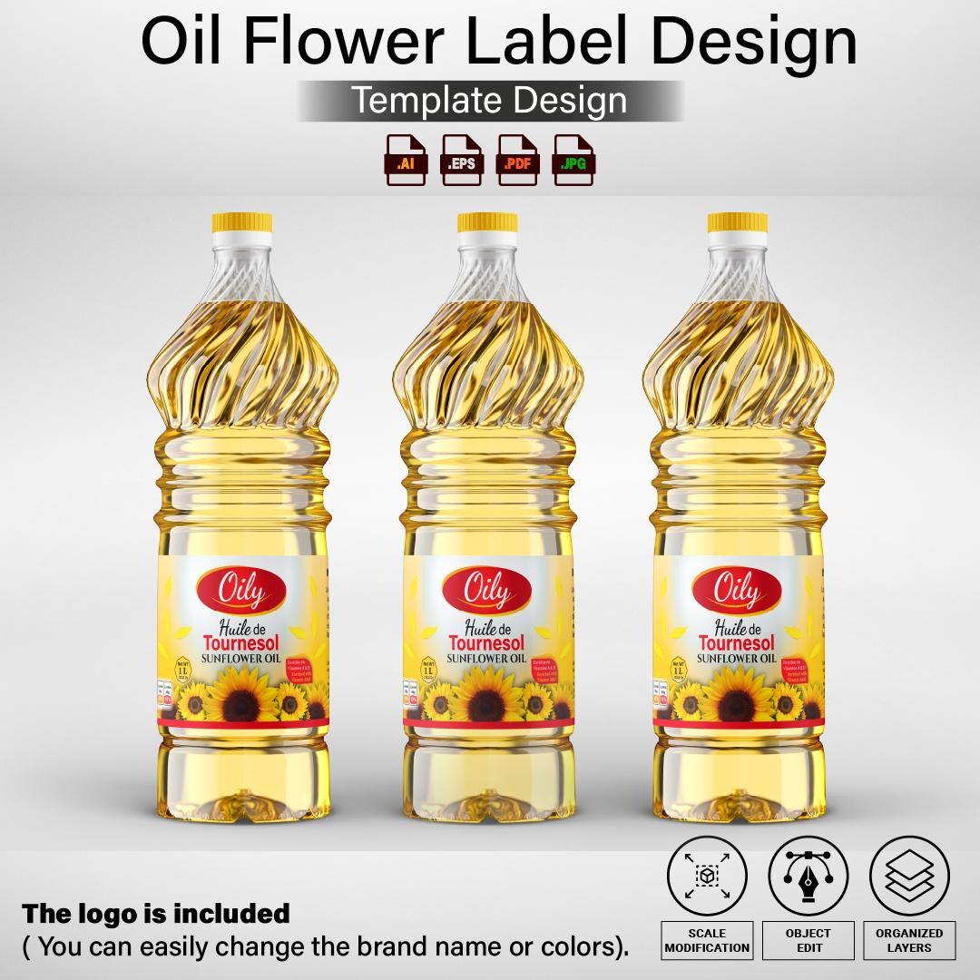 Sunflower Oil Label Design Template | Editable Cooking Oil Bottle Label ...