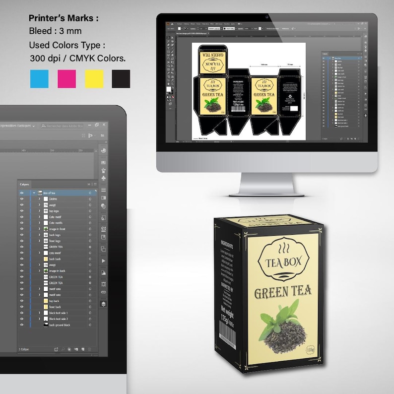 Tea Box Packaging Design Template | Editable Tea Box Label | Green Tea ...