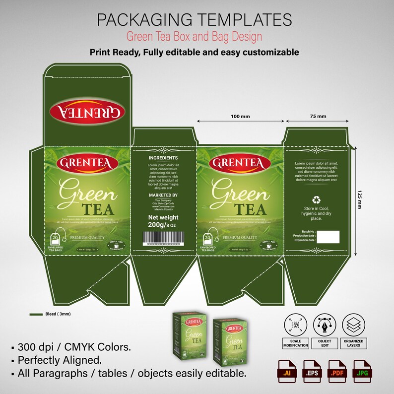Tea Packaging Design Template | Box & Bag Label | Digital Download - Etsy