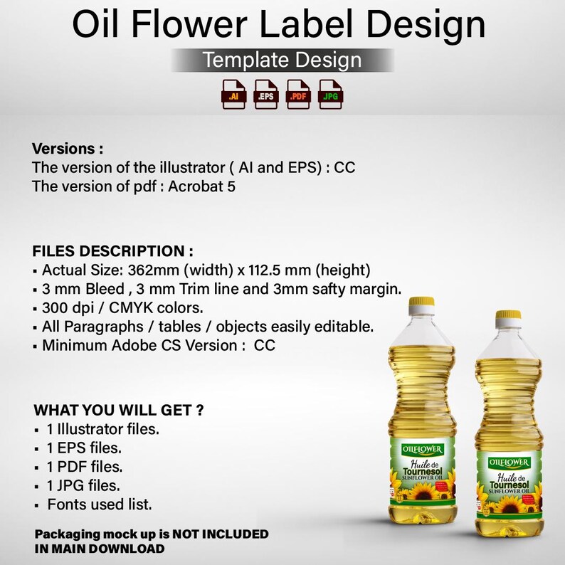 Sunflower Oil Label Design Template | Cooking Oil Bottle Label ...