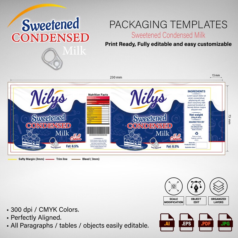 Condensed Milk Label Template Design | Vintage Food Label | Instant ...