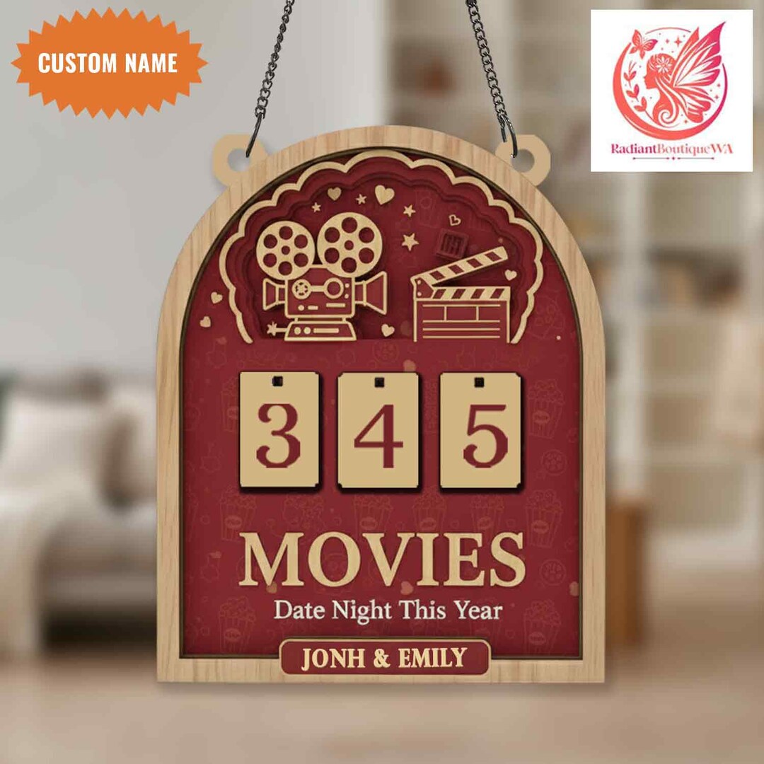 Personalized Movie Date Night Tracker Sign, Couple Movie Night Decor ...