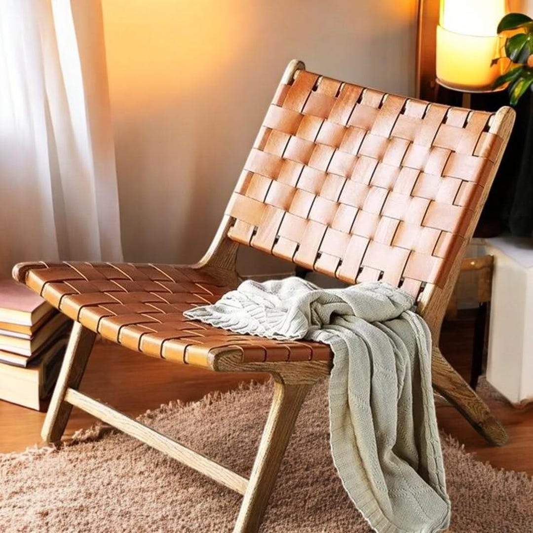 Solid Wood Rattan Saddle Chair – Single Lounger for Balcony, Coffee ...