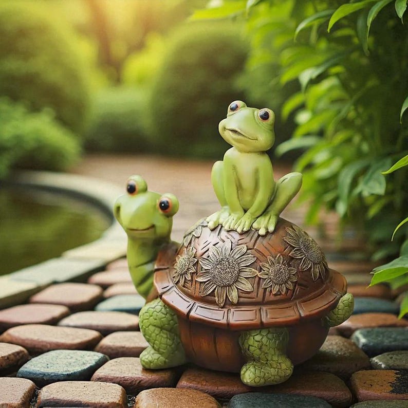Cute Turtle & Frog Statue – Resin Garden Decor for Home, Patio, or ...