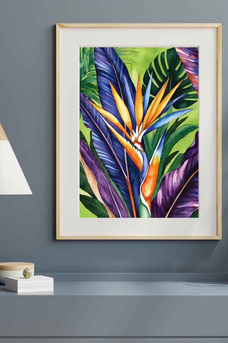 Bird of Paradise Watercolor Wall Art Decor, Tropical Floral Poster ...
