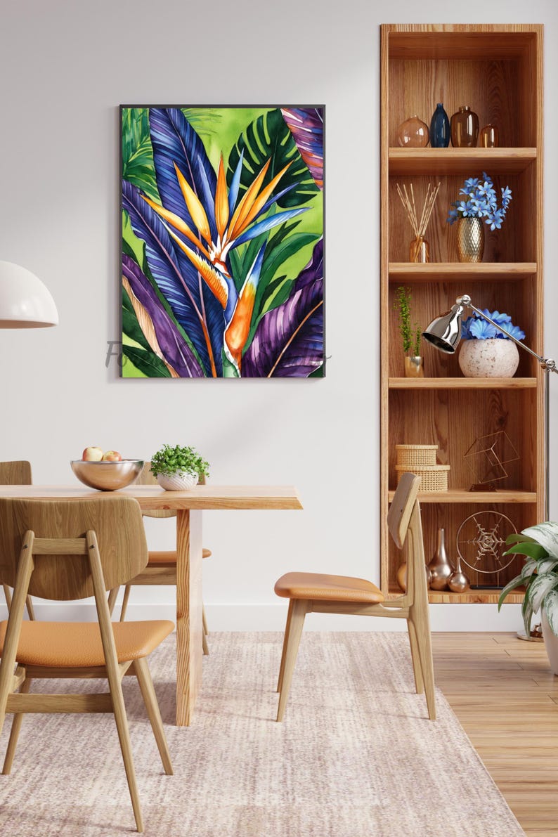 Bird of Paradise Watercolor Wall Art Decor, Tropical Floral Poster ...