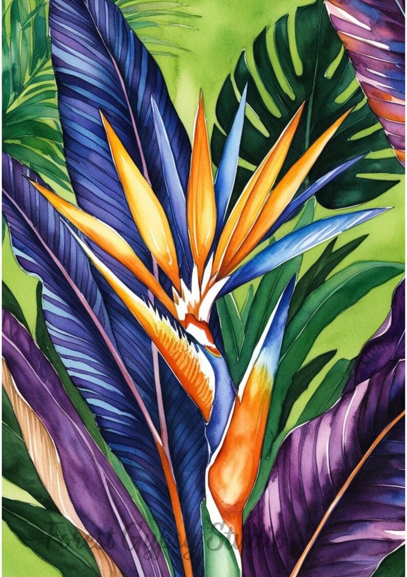 Bird of Paradise Watercolor Wall Art Decor, Tropical Floral Poster ...