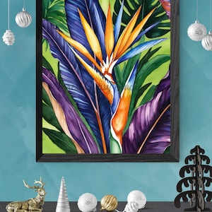 Bird of Paradise Watercolor Wall Art Decor, Tropical Floral Poster ...
