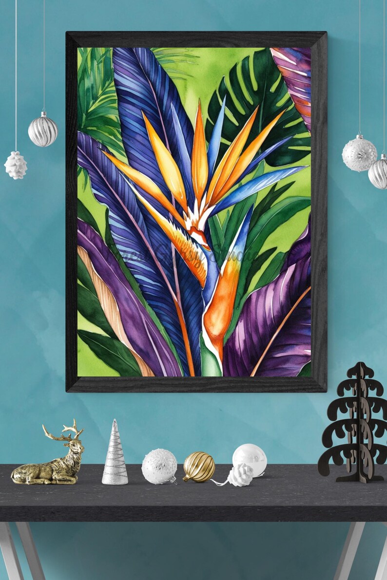 Bird of Paradise Watercolor Wall Art Decor, Tropical Floral Poster ...