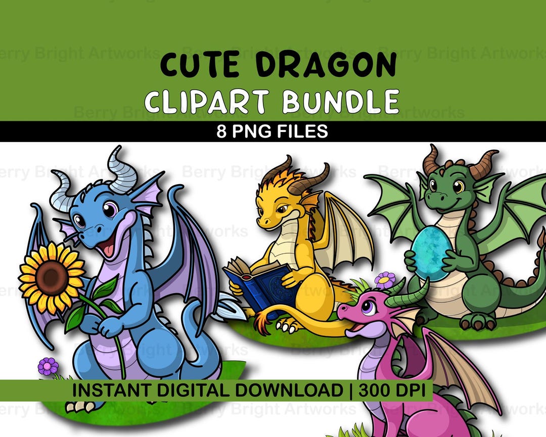 Cute Fantasy Dragon Clip Art Bundle, Mythical Creature Clipart PNG ...