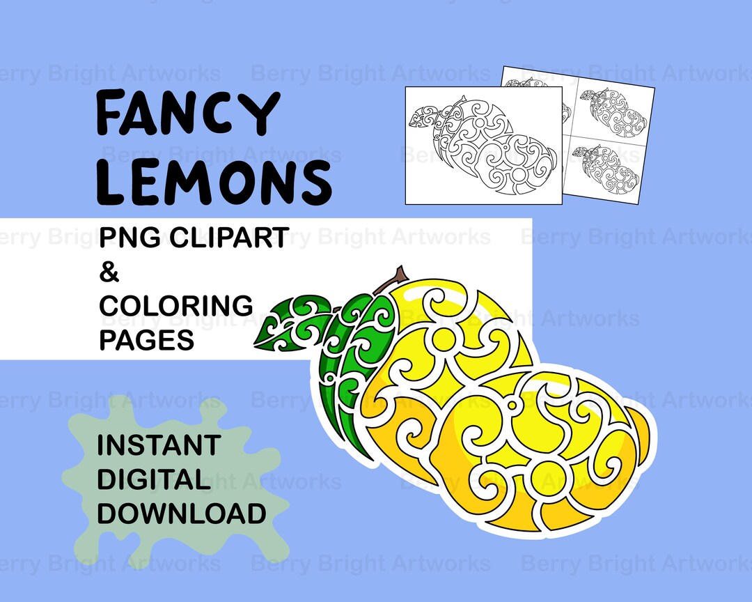 Fancy Fruit Lemons PNG Clipart, PDF Printable Coloring Page Activity ...