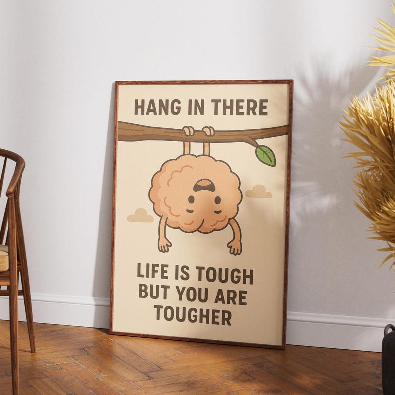 Hang in There Brain Art Digital Print - Cute Motivational Wall Decor ...