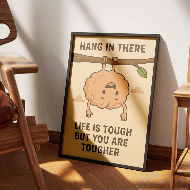 Hang in There Brain Art Digital Print - Cute Motivational Wall Decor ...
