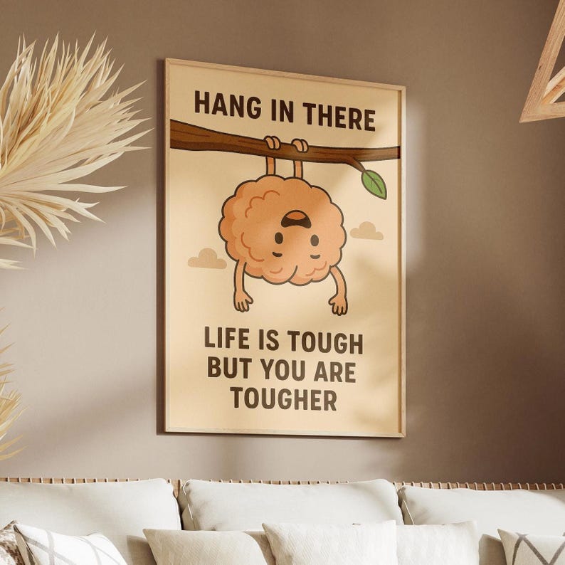 Hang in There Brain Art Digital Print - Cute Motivational Wall Decor ...