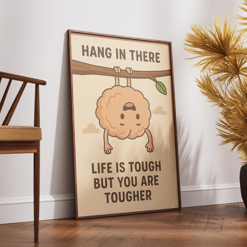 Hang in There Brain Art Digital Print - Cute Motivational Wall Decor ...