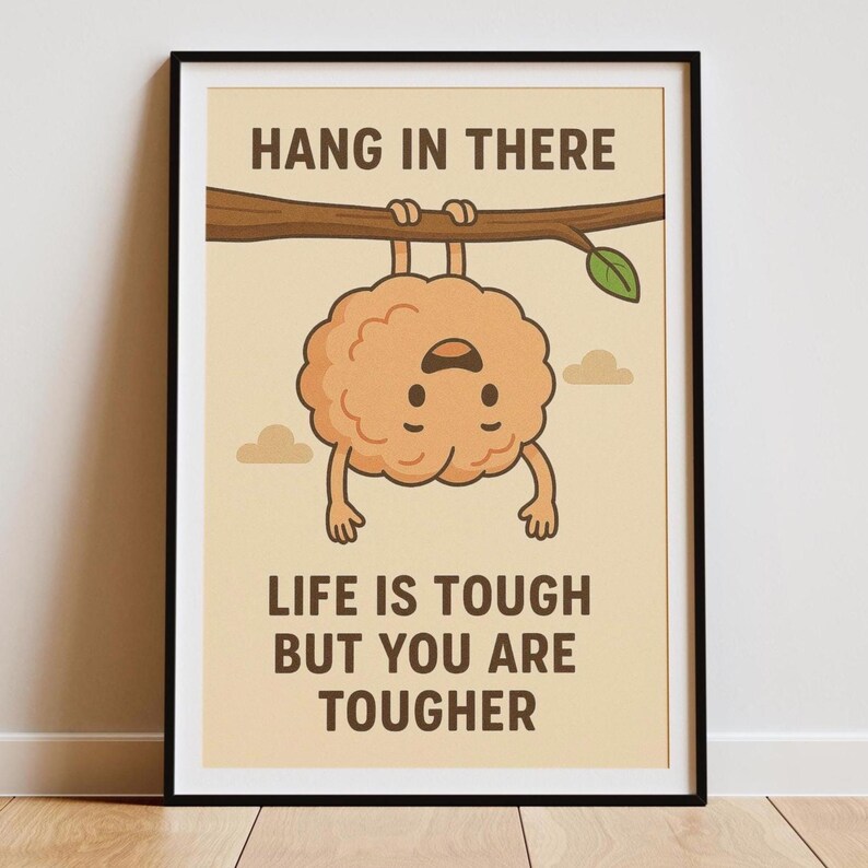 Hang in There Brain Art Digital Print - Cute Motivational Wall Decor ...