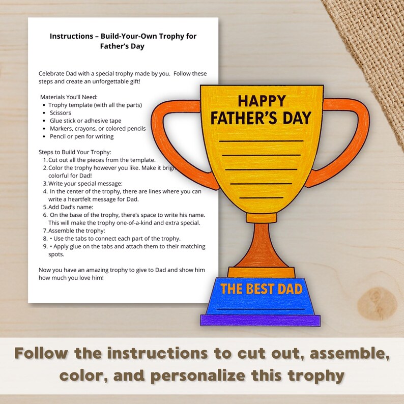 Father’s Day Printable Trophy Craft, DIY Gift for Dad, Kids Craft to ...