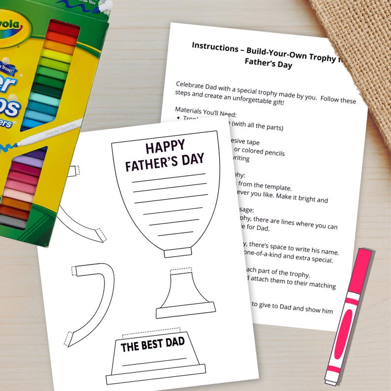 Father’s Day Printable Trophy Craft, DIY Gift for Dad, Kids Craft to ...