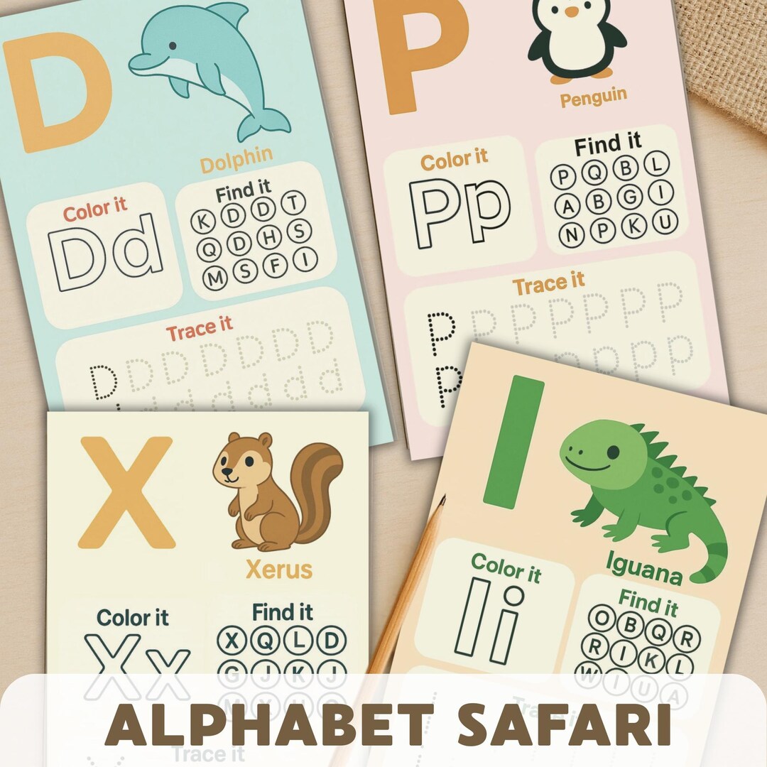 Safari Alphabet Worksheets for Kids, Letter Tracing Printable, ABC ...