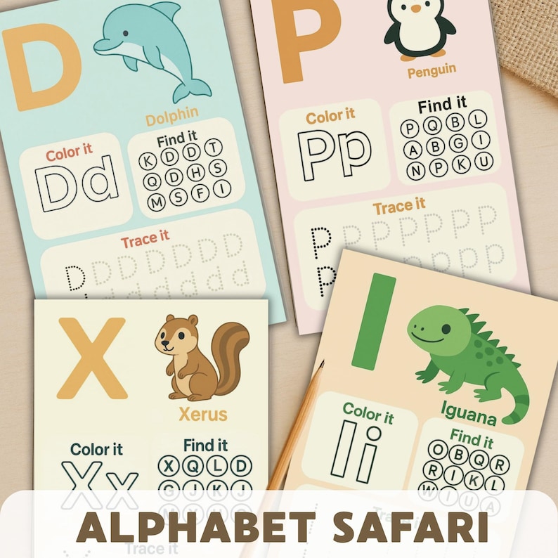 Safari Alphabet Worksheets for Kids, Letter Tracing Printable, ABC ...
