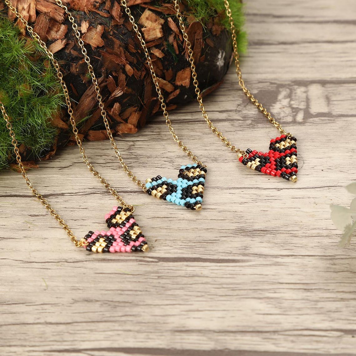 Leopard Heart Seed Bead Necklace: Miyuki Delica Wild Love Pendant - Etsy