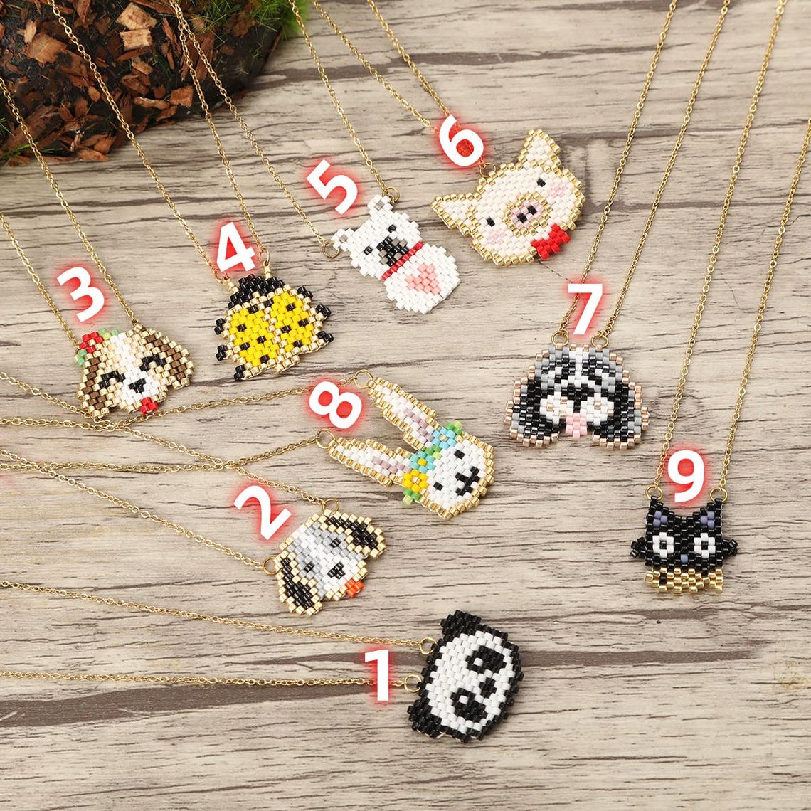 Seed Bead Pendant Necklace, Animal Insect Image, Dog Ladybug, Rabbit ...