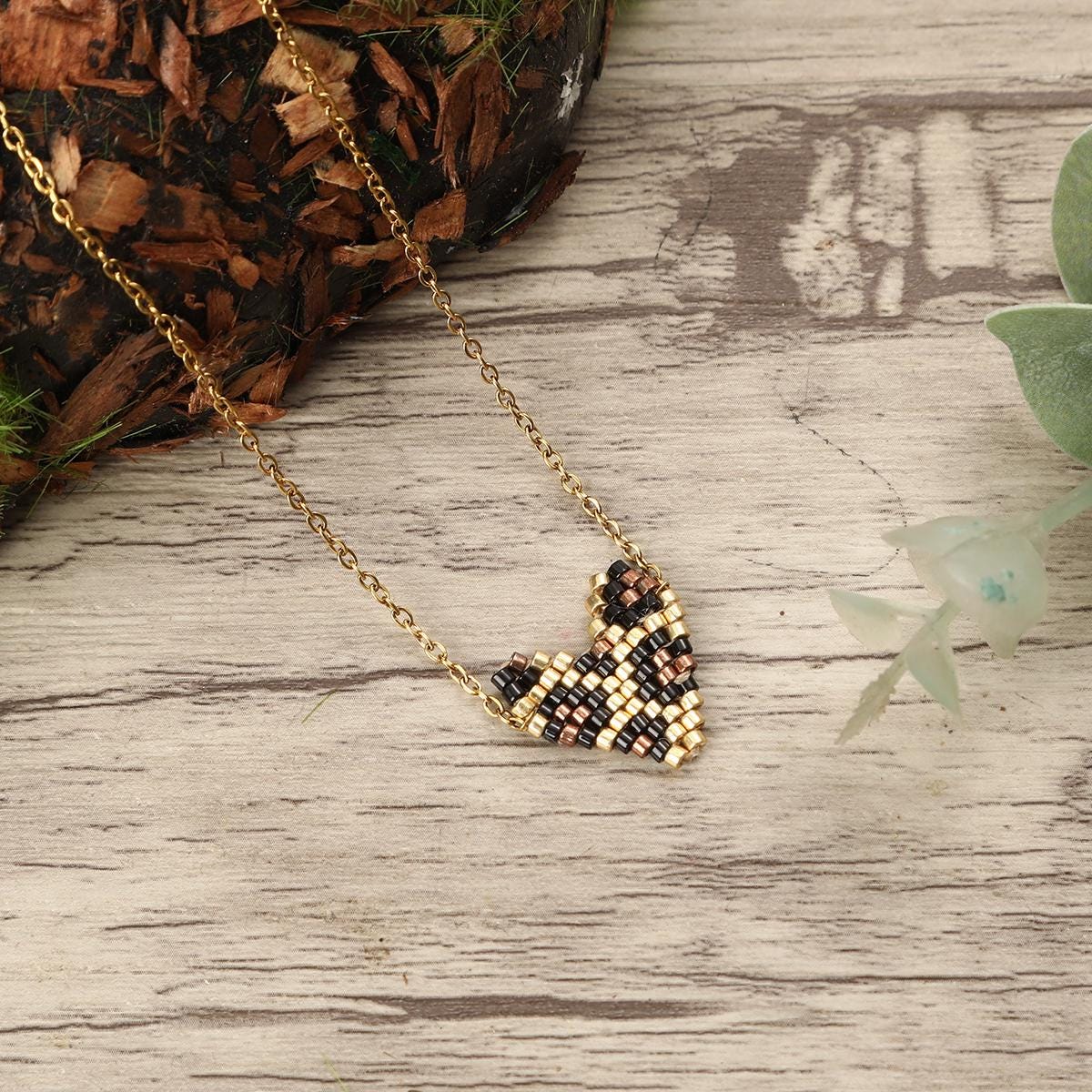 Leopard Heart Seed Bead Necklace: Miyuki Delica Wild Love Pendant - Etsy