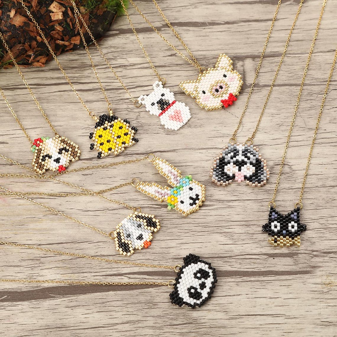 Seed Bead Pendant Necklace, Animal Insect Image, Dog Ladybug, Rabbit ...