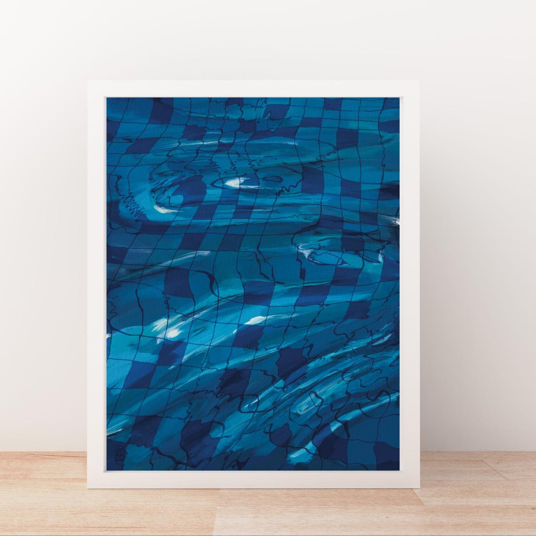 Underwater Pool Art Print: Retro Blue Checkerboard, Summer Decor - Etsy