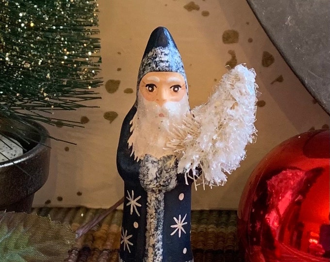 Folk Art Chalkware Mini Belsnickle Santa From Chocolate Mold Dark Blue ...
