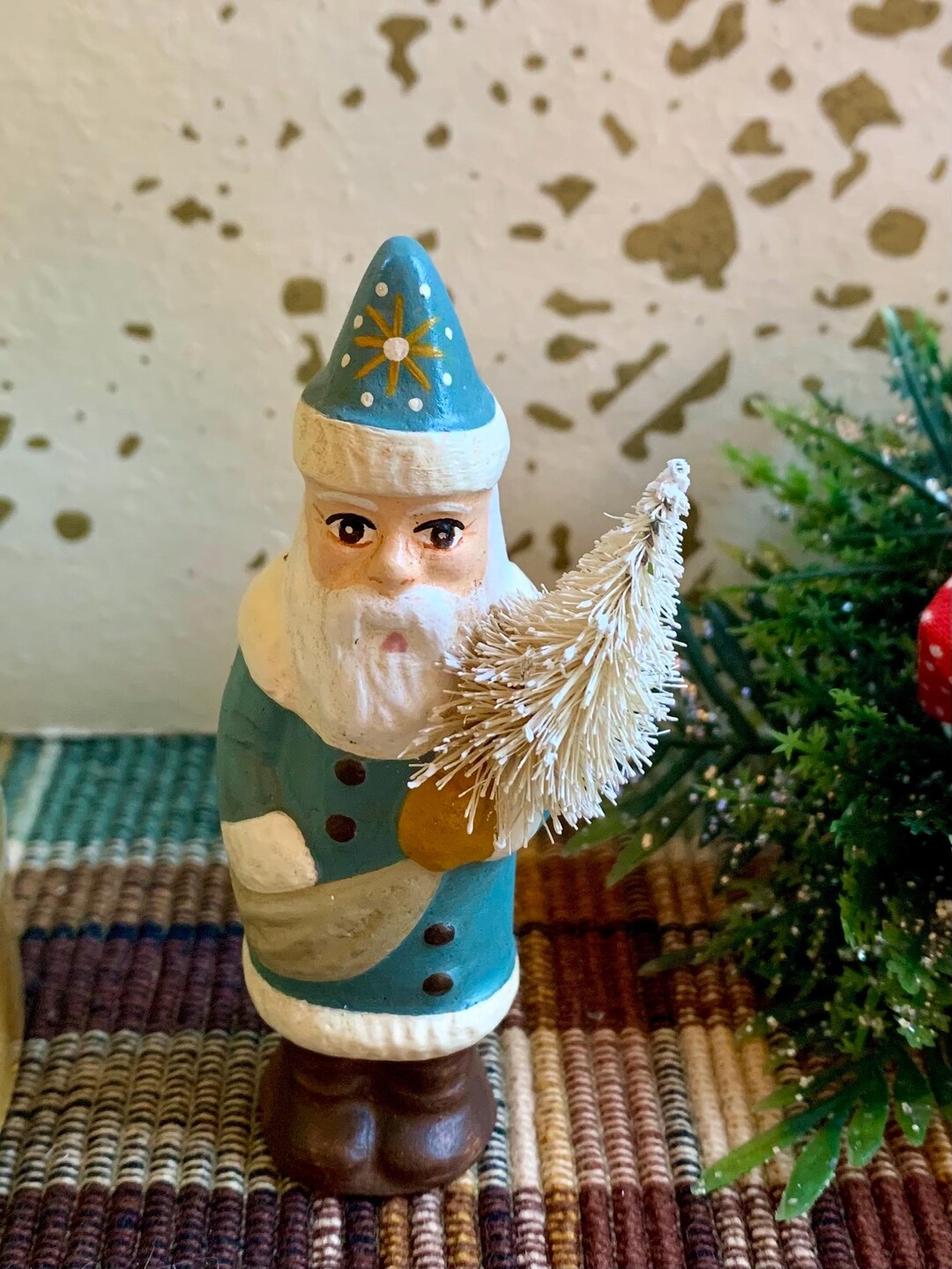 Folk Art Chalkware Mini Belsnickle Santa From Chocolate Mold Blue Coat ...