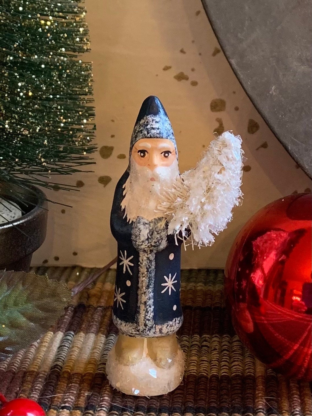 Folk Art Chalkware Mini Belsnickle Santa From Chocolate Mold Dark Blue ...