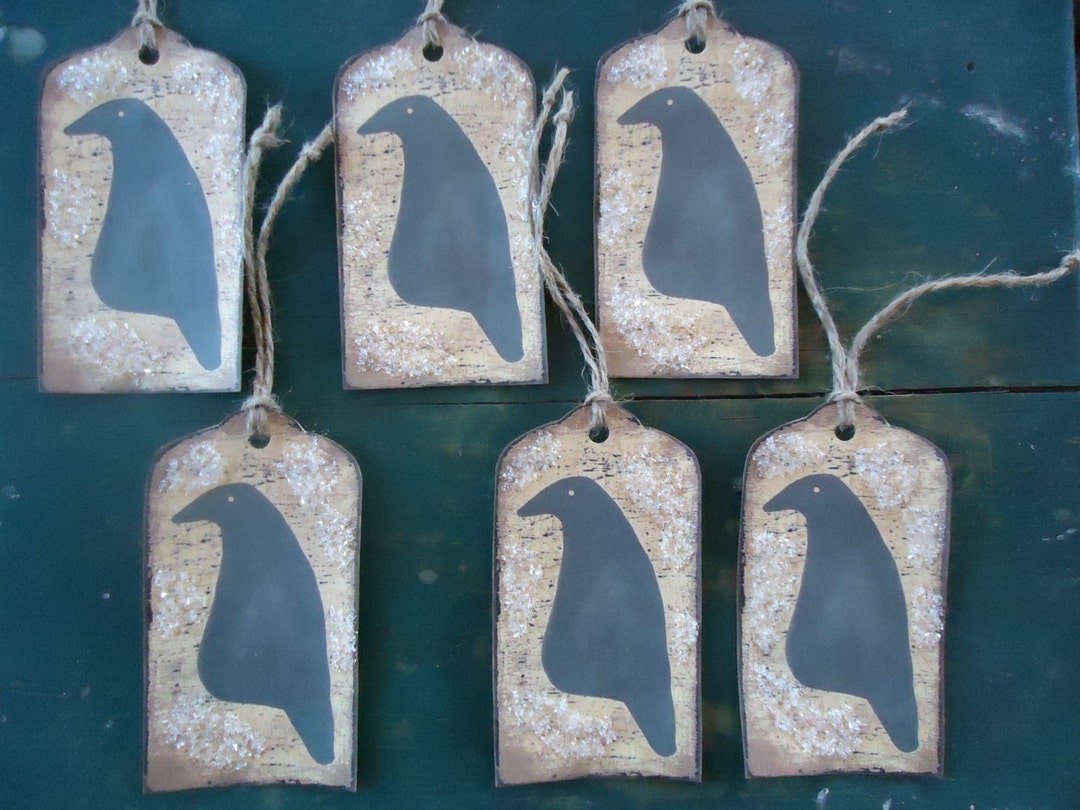 Six Primitive Hand Made Crow Themed Gift Hang Tags - Etsy