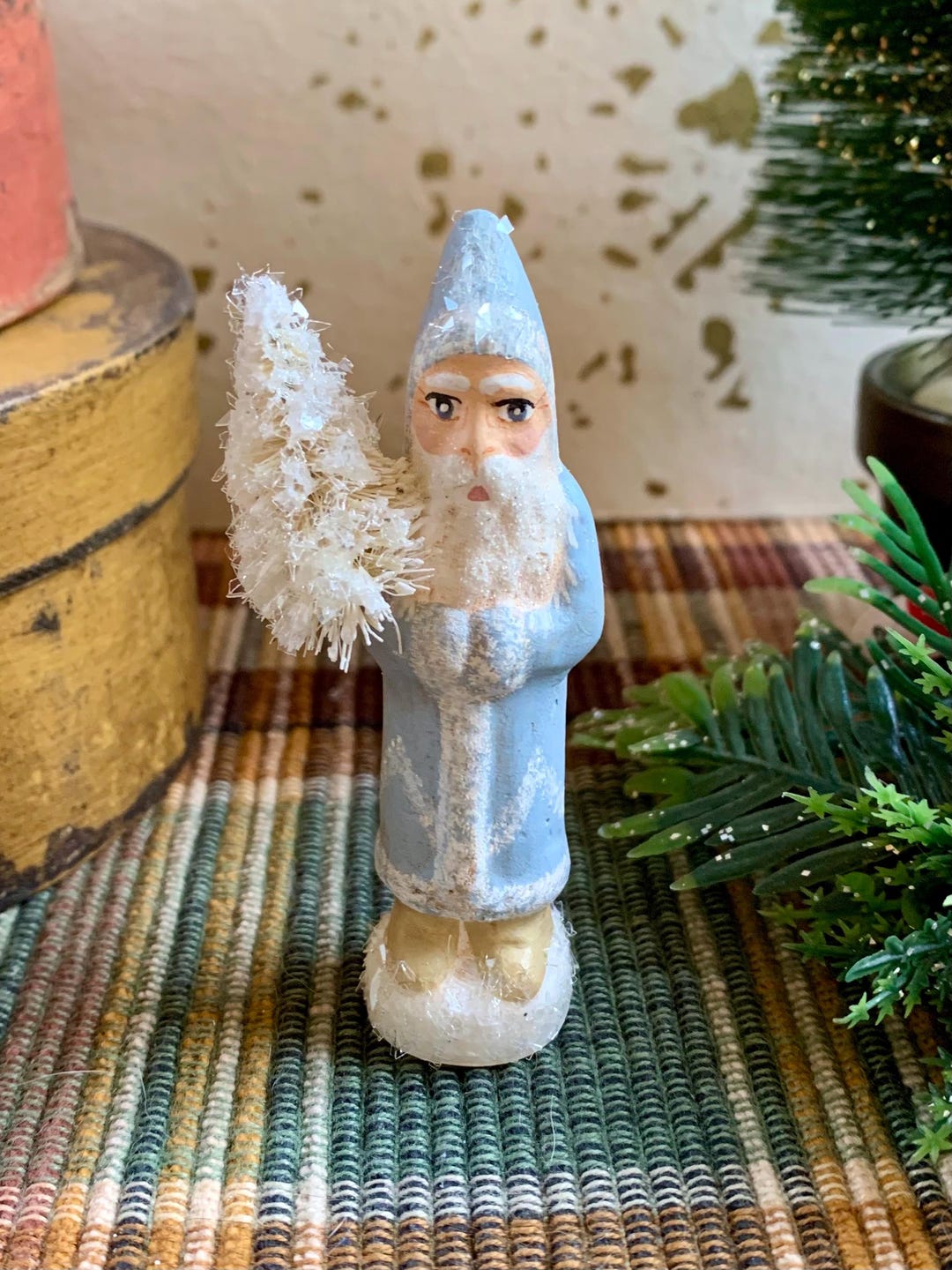 Folk Art Chalkware Mini Belsnickle Santa From Chocolate Mold Baby Blue ...