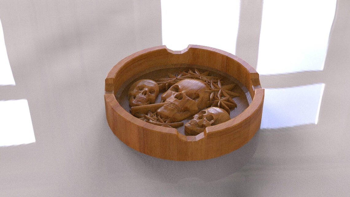 CNC Router Files for Skull Cigar Tray – Stl File – Ashtray Wood Router ...