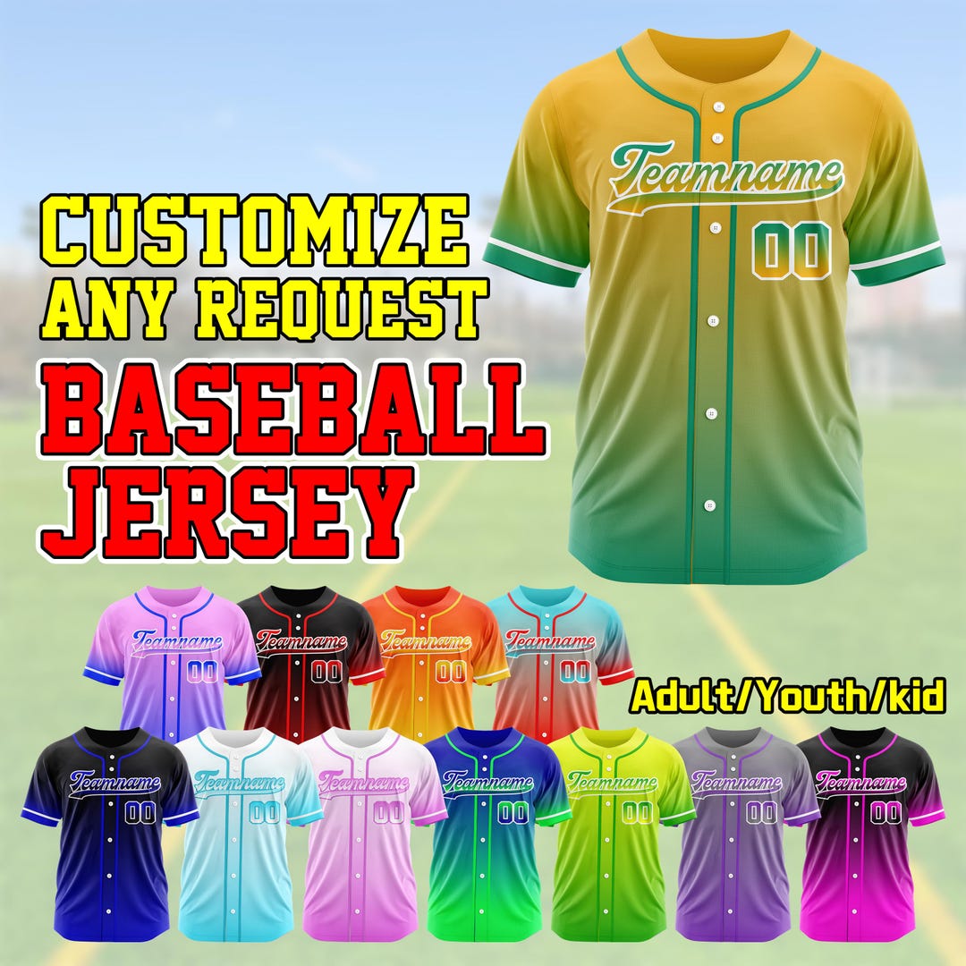 Gradient Custom Embroidered Baseball Jersey With Name Number ...