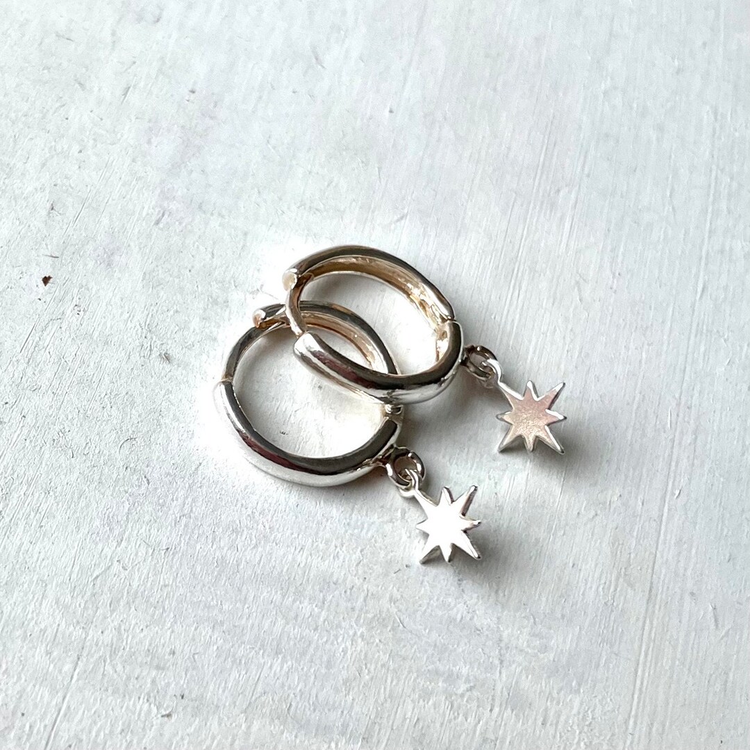 Huggie Hoop Sterling Silver Mini Hinged Hoop Earrings With Star North ...