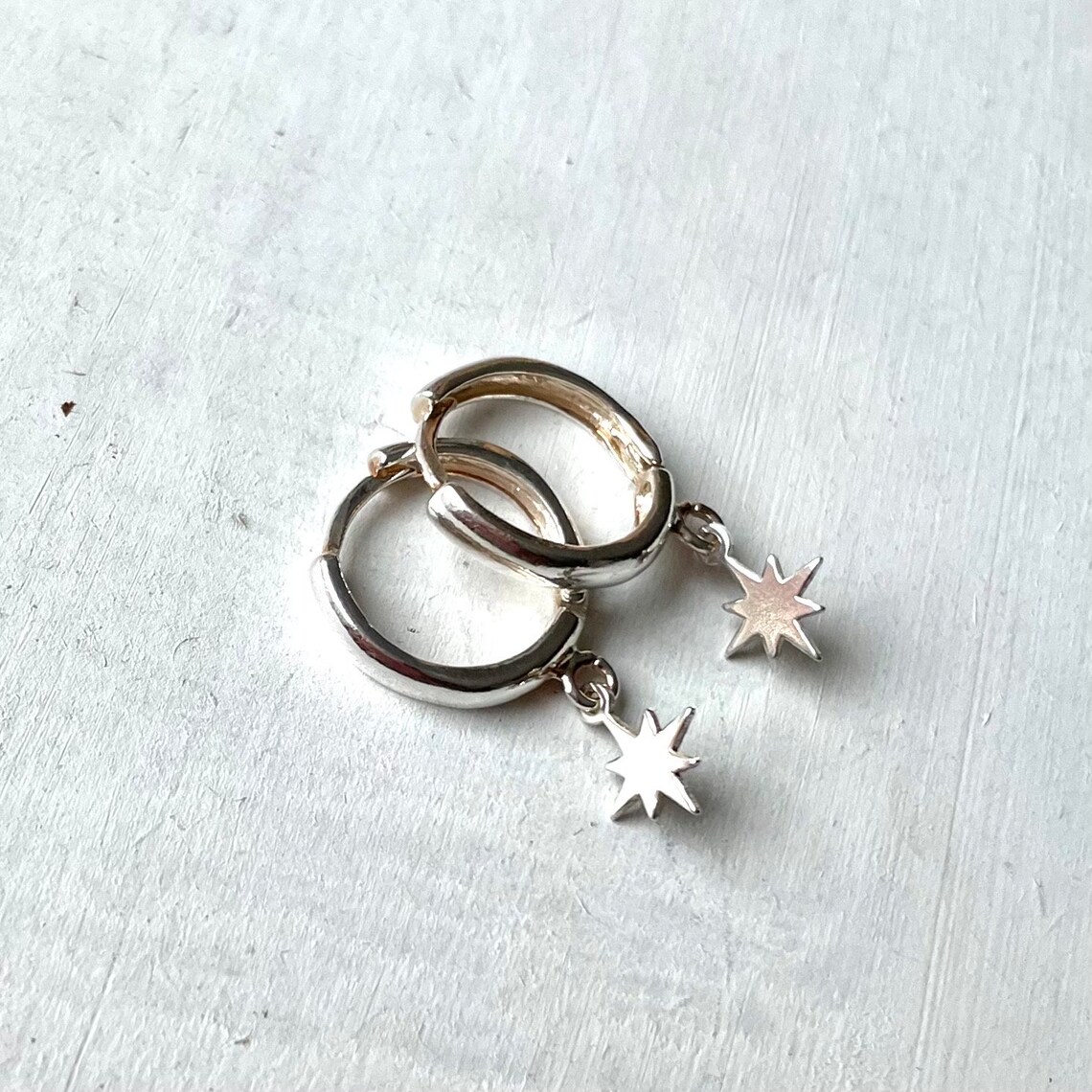 Huggie Hoop Sterling Silver Mini Hinged Hoop Earrings With Star North ...