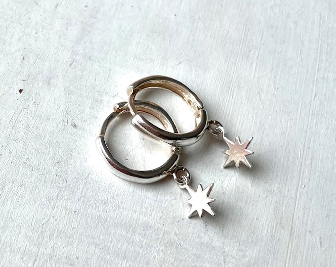 Huggie Hoop Sterling Silver Mini Hinged Hoop Earrings With Star North ...