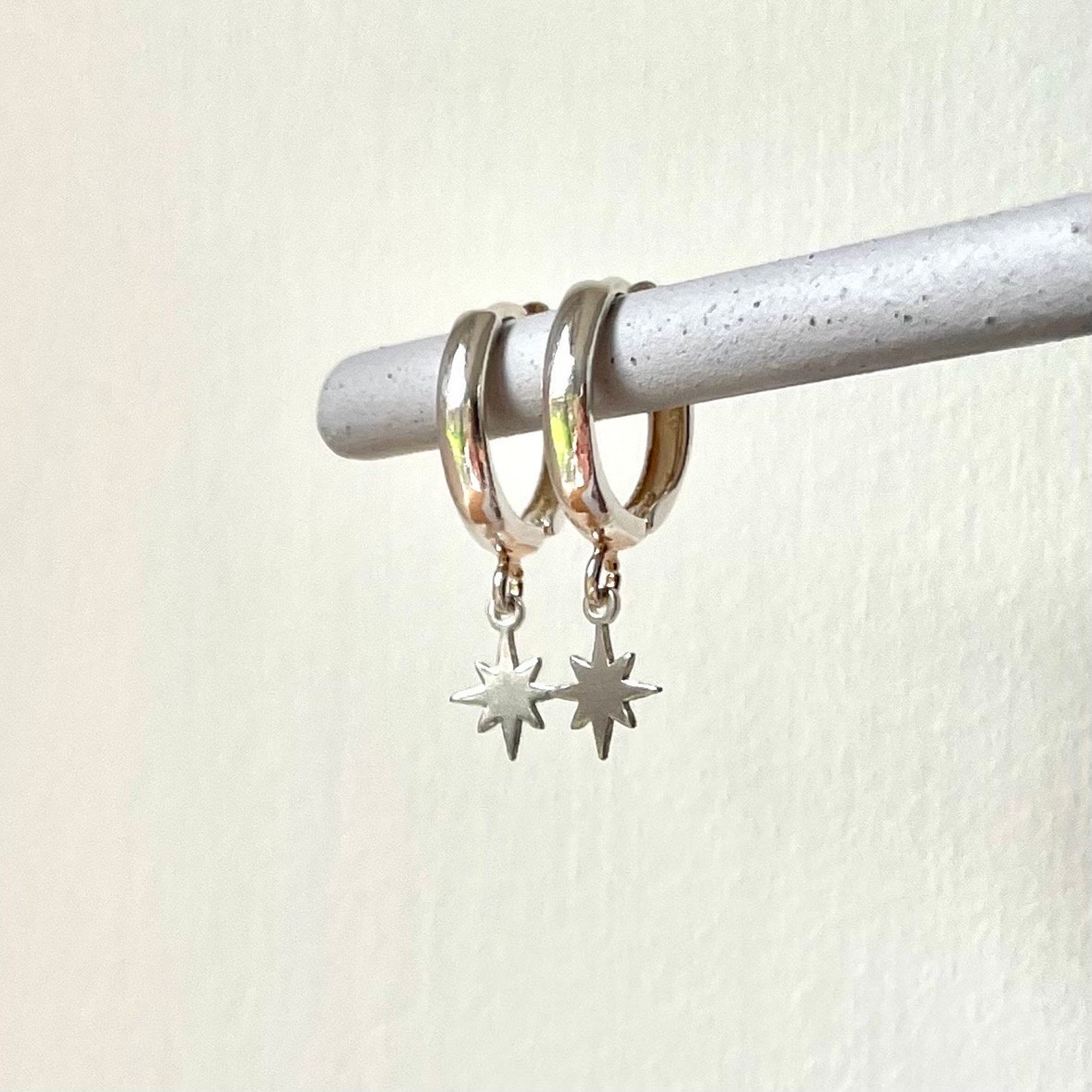 Huggie Hoop Sterling Silver Mini Hinged Hoop Earrings With Star North ...