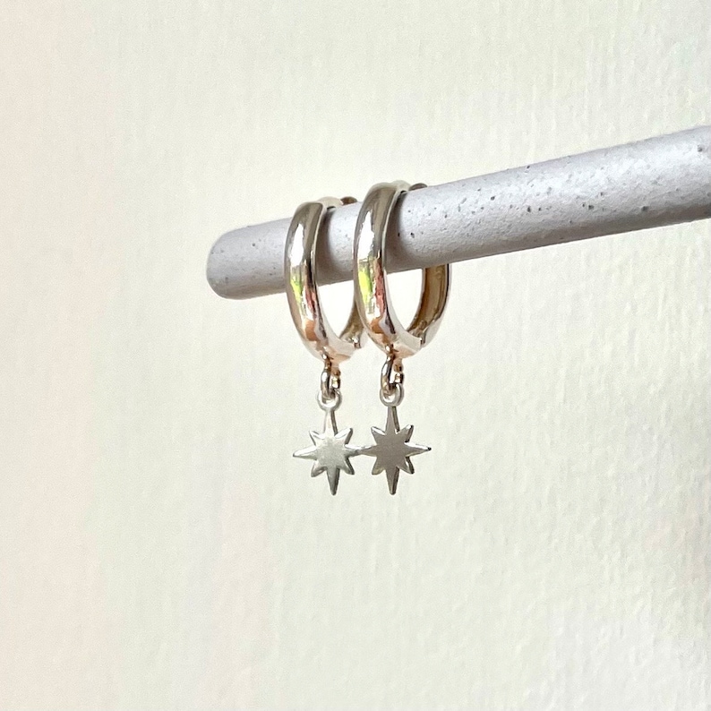 Huggie Hoop Sterling Silver Mini Hinged Hoop Earrings With Star North ...