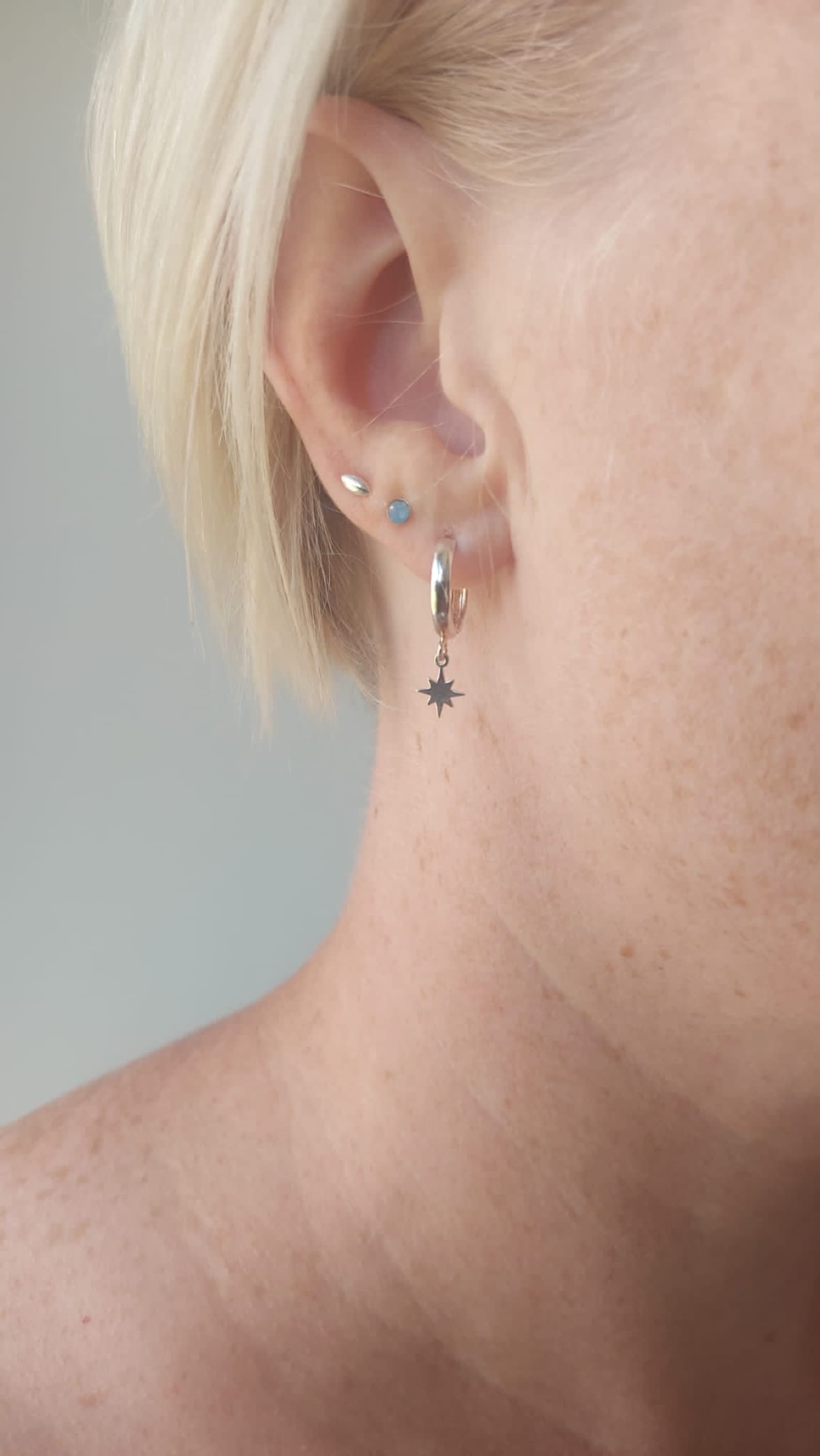 Huggie Hoop Sterling Silver Mini Hinged Hoop Earrings With Star North ...