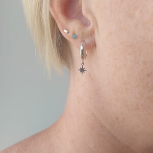 Huggie Hoop Sterling Silver Mini Hinged Hoop Earrings With Star North ...