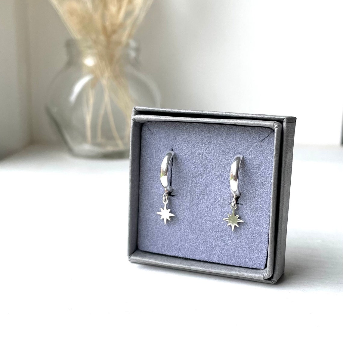 Huggie Hoop Sterling Silver Mini Hinged Hoop Earrings With Star North ...