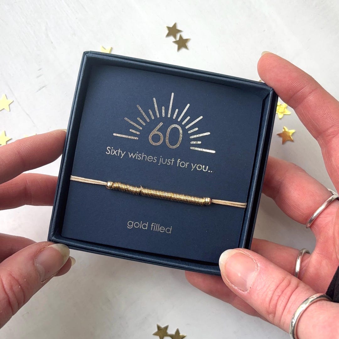 60th Birthday Bracelet Gold Filled, Adjustable Cord - Etsy