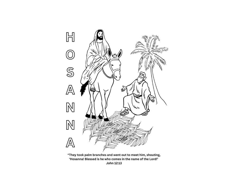 Plam Sunday Coloring Page, Sunday School, Jesus, Hosanna, Bible Verse ...